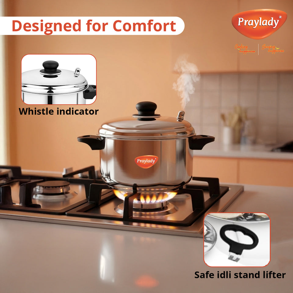 Praylady Elite Stainless Steel Idli Cooker with Sandwich Bottom and Wh